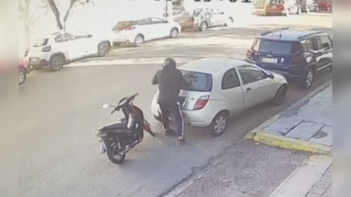 Reventó la luneta de un auto y robó una caja a plena luz del día